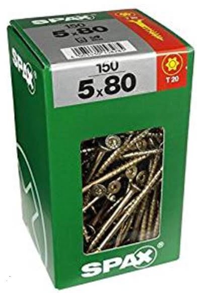 SPAX TORNILLO UNIVERSAL CABEZA PLANA TORX WIROX 5×80 CAJA 150pzs XXL ...