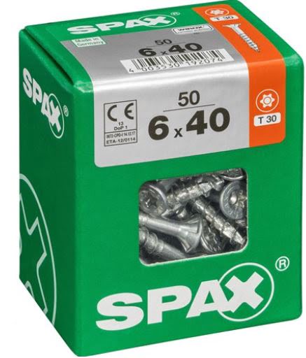 SPAX TORNILLO UNIVERSAL CABEZA PLANA TORX WIROX 6×40 CAJA 50pzs ...